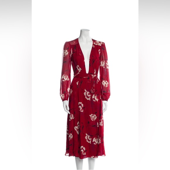Reformation | Dresses | Xs Reformation Red Floral Print Long Dress With ...